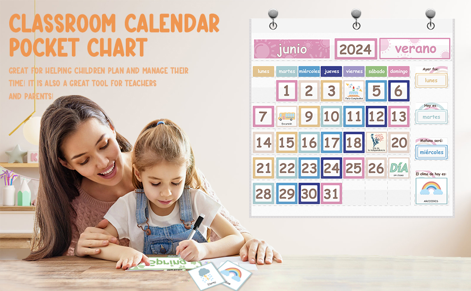 Amazon.com: Classroom Monthly Calendar Pocket Chart, Pockets Calendar ...