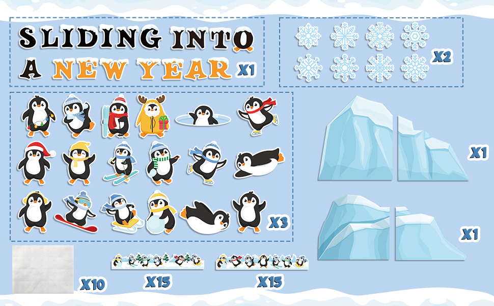 Amazon.com: Haooryx Winter Newyear Bulletin Board - 135Pcs Winter ...