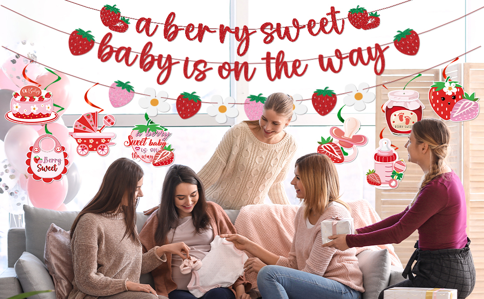 Amazon.com: Refavor Strawberry Baby Shower Decorations - A Berry Sweet Baby Is on the Way ...