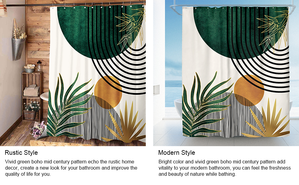 Amazon.com: KOMLLEX Mid Century Green Boho Shower Curtain, Abstract Modern Shower Curtains for ...