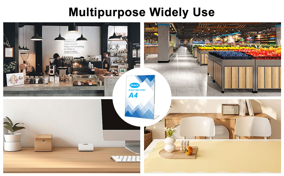 MUXHEL 8PCS A4 Acrylic Sign Holder, A4 Display Stand L-Shape Poster Menu Holder, A4 Perspex ...