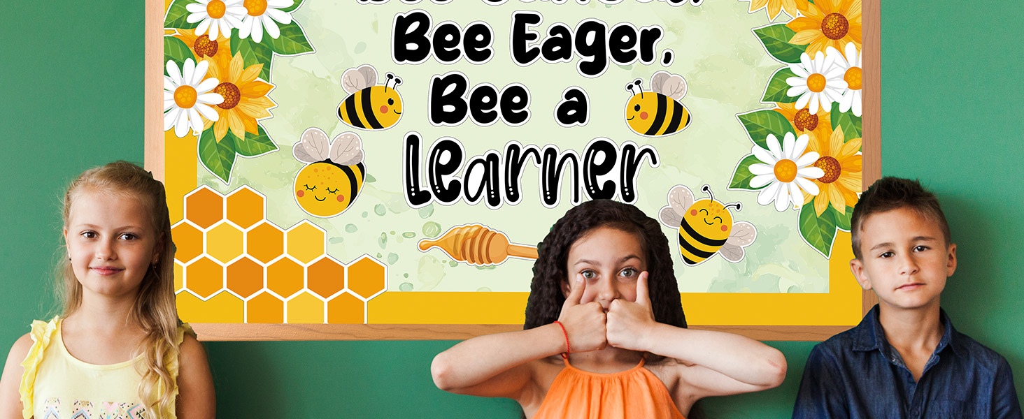 Amazon.com : 60 Pcs Bee Bulletin Board Decorations Set with Background ...