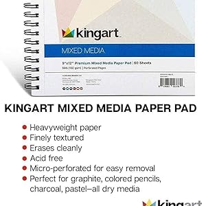 Amazon.com: KINGART Mixed Media Sketchbooks, 9 x 12 Inches, 60-Sheet Drawing Pads, 98lb/160gsm ...