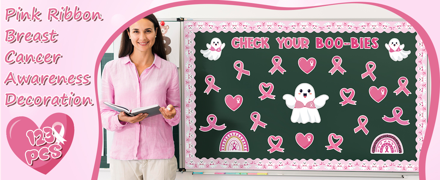 Amazon.com: CPicdn 92Pcs Pink Ribbon Breast Cancer Awareness Bulletin ...