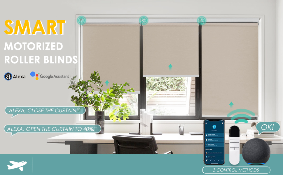 Amazon.com: Allesin Motorized Roller Shade Compatible with Alexa for Window, 70% Blackout Smart ...