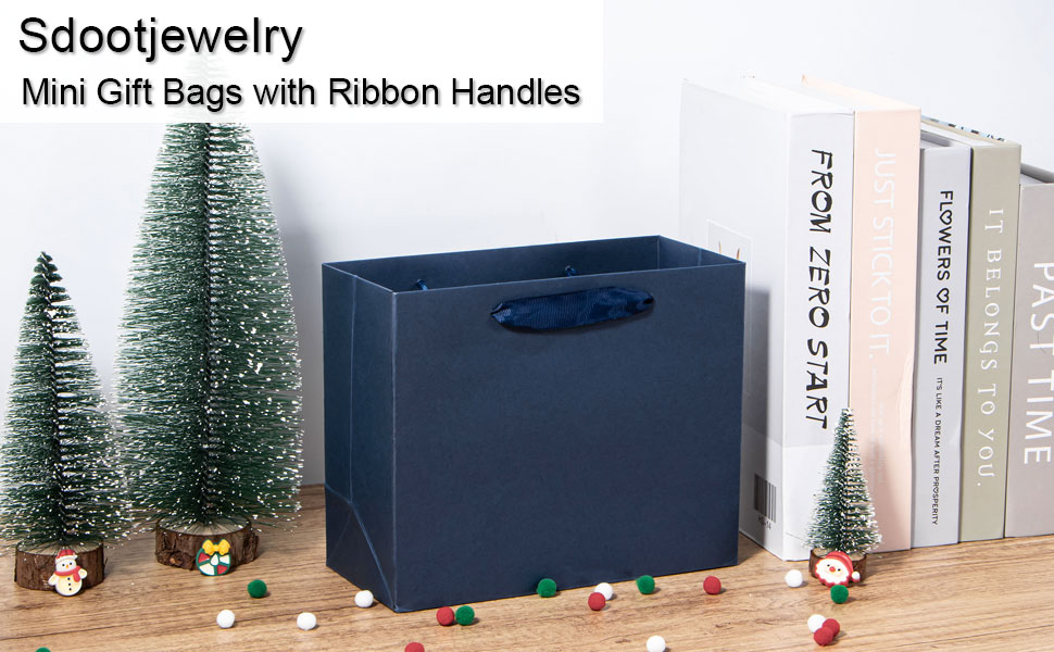 Amazon.com: Umoofine Large Navy Blue Gift Bag with Ribbon Handles 12 ...