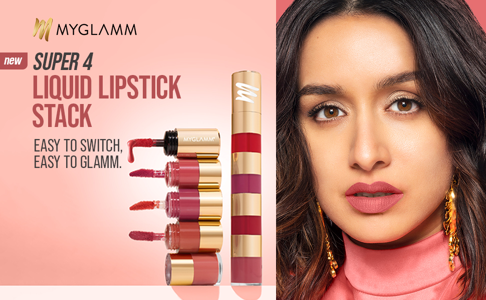 Buy MyGlamm Super 4 Liquid Lipstick Stack - True Bolds (Red + Plum + Vermillion + Pink) | Non ...