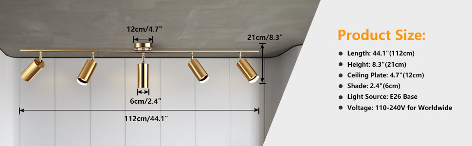 KCO Lighting Adjustable Track Lighting Fixture Brushed Brass Flush Mount Ceiling Light Fixture ...