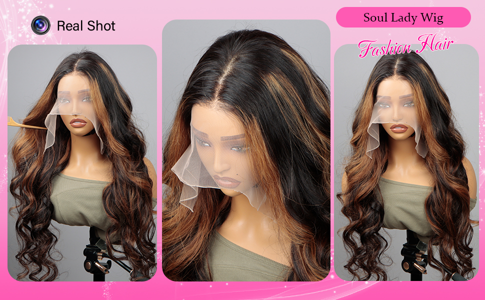 Amazon.com : soul lady Highlight 13x6 Lace Front Wigs Human Hair Pre Plucked 1B/30 Body Wave ...