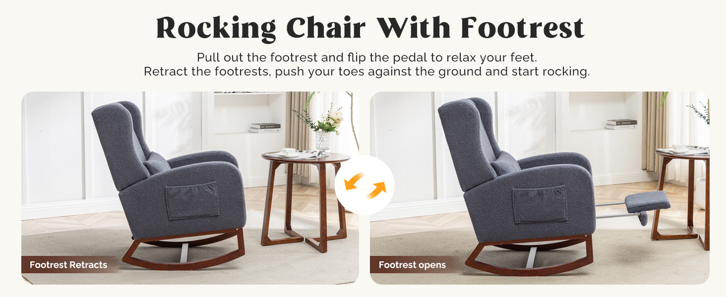 Amazon.com: HCHAIRH Rocking Chair Nursery,Teddy Nursery Rocking Chairs with Foot Rest, Sherpa ...