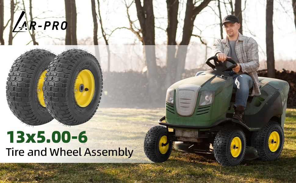 Amazon.com: AR-PRO 13x5.00-6 Tire and Wheel Assembly (2-Pack), Tubeless Lawn Mower Tire with Rim ...