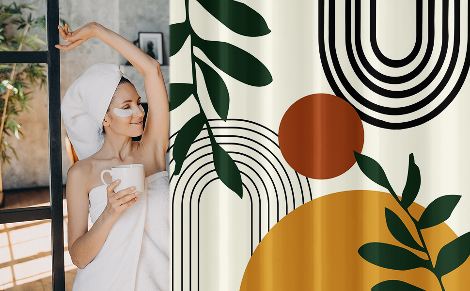 Amazon.com: YiarTaan Abstract Boho Shower Curtain,Mid Century Shower Curtains for Bathroom ...