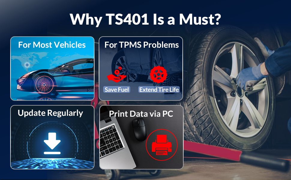 Autel MaxiTPMS TS401 TPMS Service Tool Tire Pressure Monitoring System ...