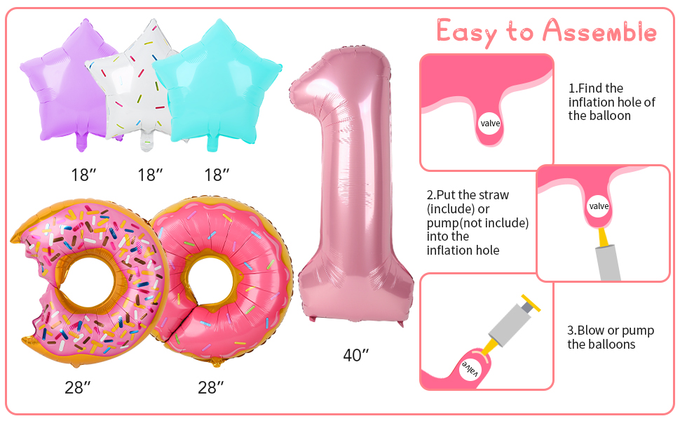 Amazon.com: Dripykiaa 6 Pcs Donut Balloon Bouquet 40” Pink One Year Old Balloon Set for First ...