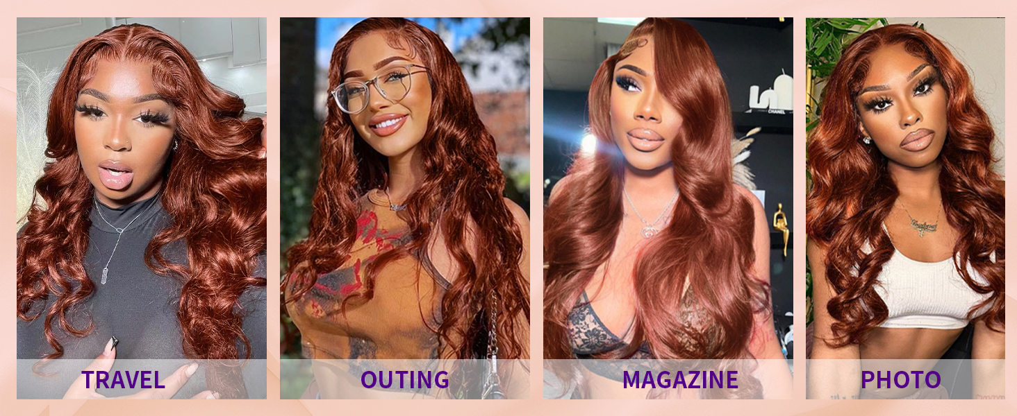 Amazon.com : KTOOYKE Body Wave Reddish Brown 34 Inch 13x6 Lace Front Wigs Human Hair Pre Plucked ...