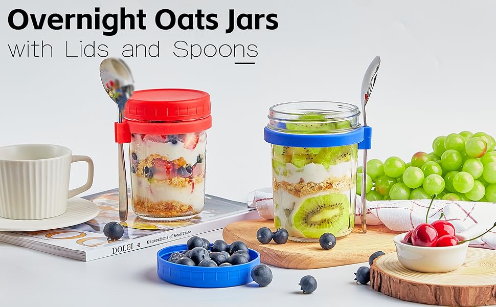 Amazon.com: ZORRITA 2 Pack Overnight Oats Containers with Lids and Spoons, 12 oz Oatmeal ...