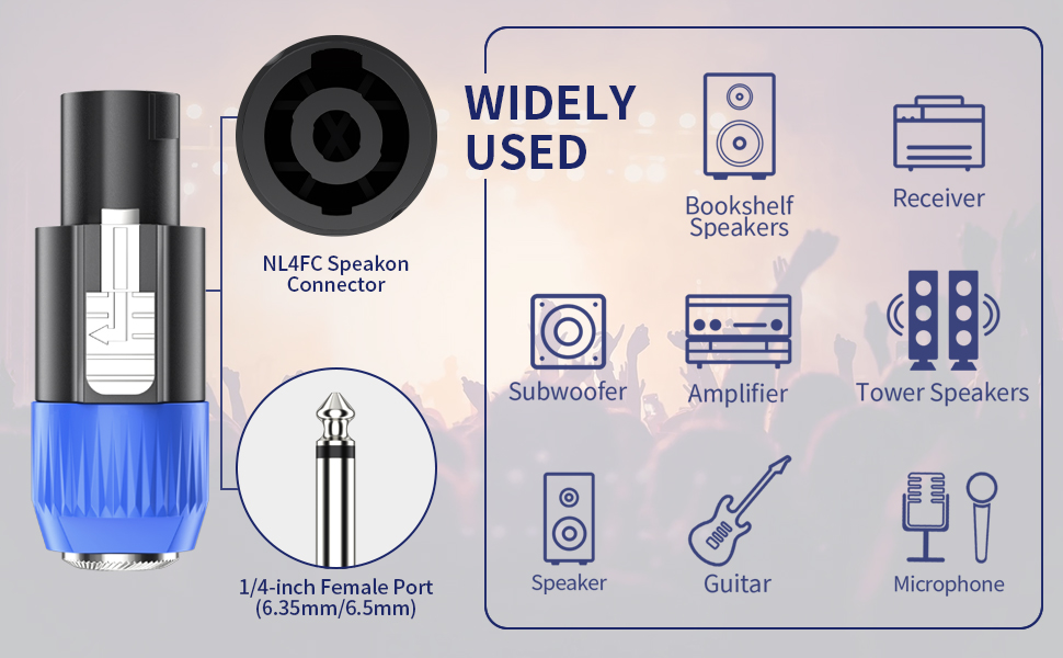 GCTBL 2Pack NL4FC Speakon to 1/4 inch Connector 4 Pole Male to 1/4 inch TS Female Mono Plug ...