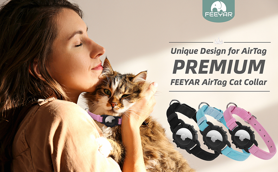 Reflective AirTag Cat Collar, FEEYAR Integrated Apple Air Tag Cat Collar, Leather GPS Cat Collar ...