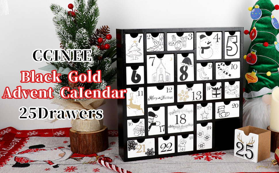 Amazon.com: CCINEE Christmas Wooden Advent Calendar with 25 Large Drawers, Countdown to ...