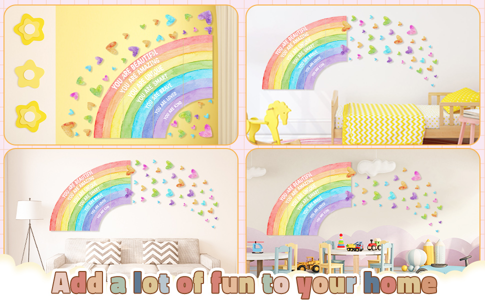 Amazon.com: GELUOBEN Large Rainbow Wall Decals 57 x 46 inch Rainbow Mural Stickers Watercolor ...