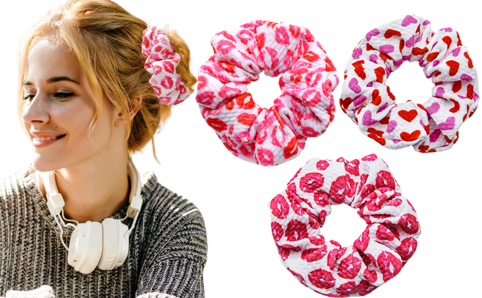Amazon.com : SeBneny 3PCS Valentine's Day Scrunchies, Pink Silk ...