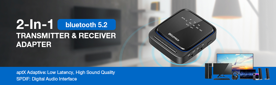 Amazon.com: BlitzMax Bluetooth 5.2 Transmitter Receiver, 2-in-1 Bluetooth Adapter, Low Latency ...