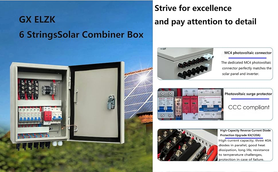 Amazon.com: Gx Electrical Solar Combiner Box with 6 Strings, 80 A Circuit Breakers. This ...