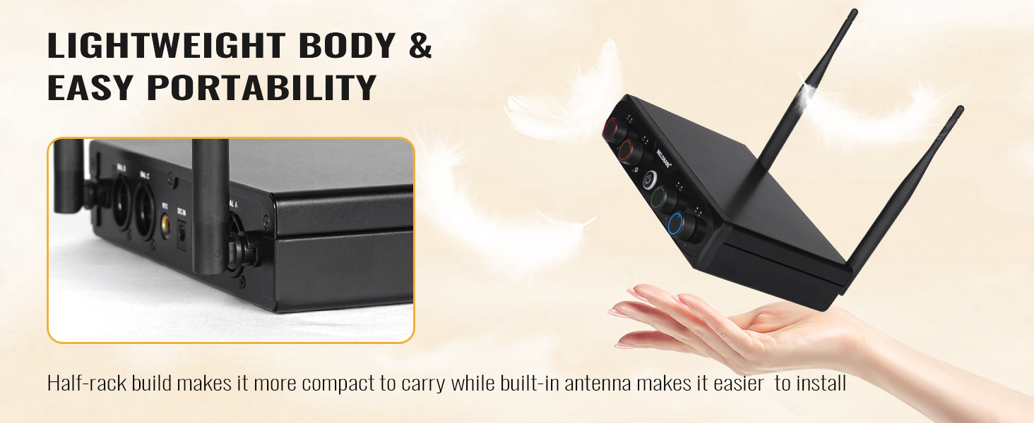 MELONARE 4-Channel Wireless Microphone System, UHF Compact Cordless Mic Set w/ 4x10 Frequencies ...