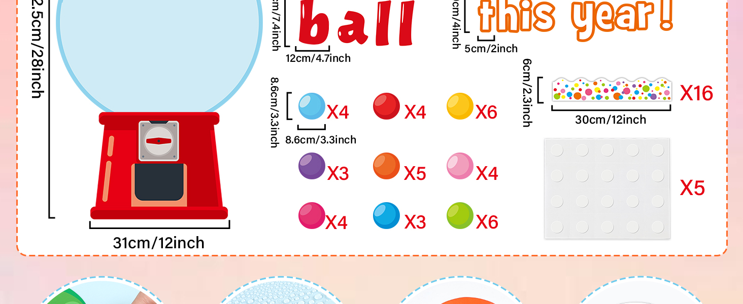 Amazon.com: Naozinebi Gumball Machine Bulletin Board Set Colorful ...