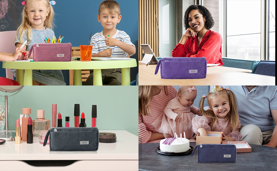 TAIHOBO Retro Pencil Case with Compartments, Corduroy Pencil Cases Boys with Handle, Soft School ...