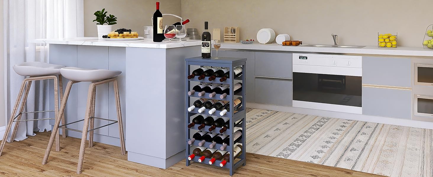 Amazon.com: STELLSTAR Wine Rack, 6 Tier 24 Bottles Bamboo Wine Organizer Holder, Floor ...