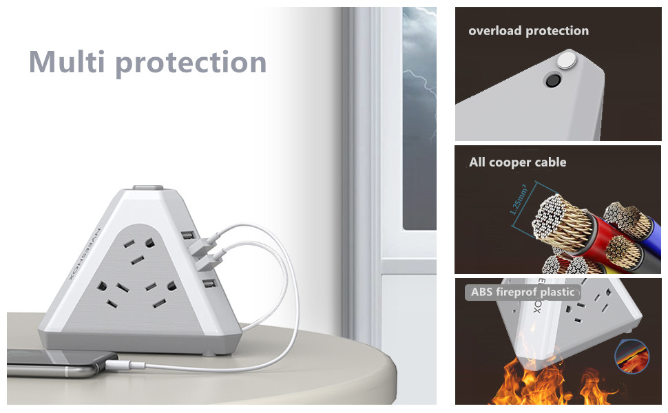 NVEESHOX Multicontacto, Regleta Multicontacto con 9 Salidas CA y 4 USB, Regleta de 2M, Extension ...