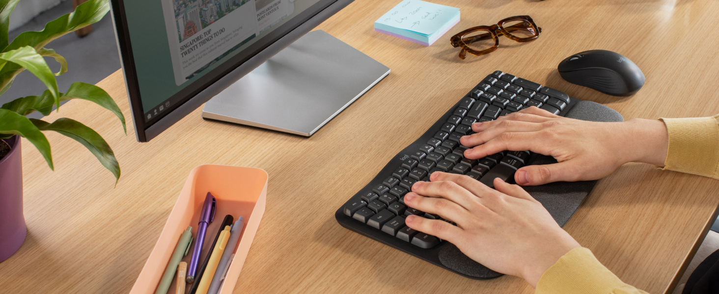 Logitech Wave Keys Mk670 Combo Wireless Ergonomic Keyboard With Signature M550 L Wireless Mouse