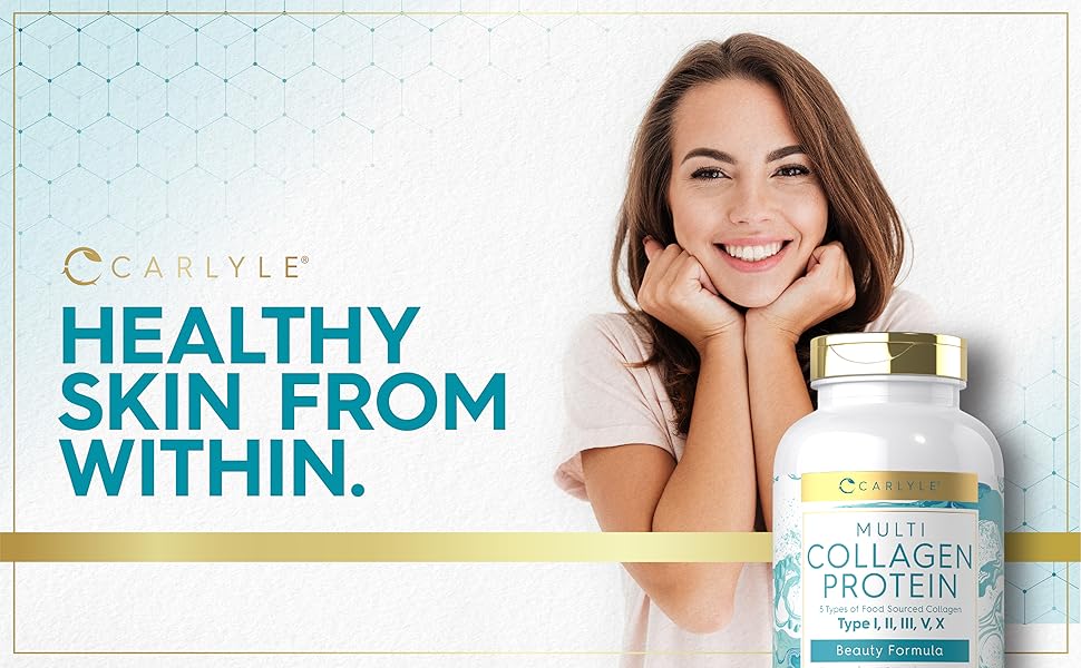 Amazon.com: Carlyle Cápsulas de proteína de colágeno múltiple de 2000 mg | 300 unidades | Tipo I ...