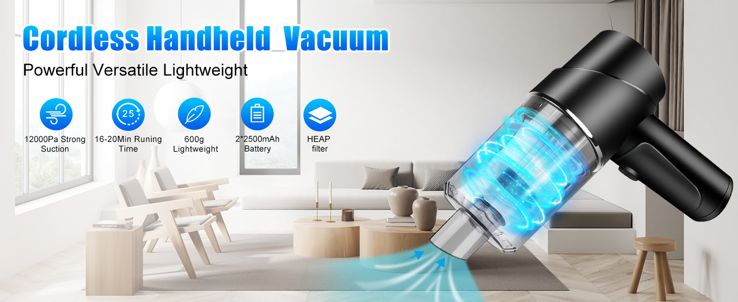Handheld Vacuum Cordless 12000Pa Car Vacuum Cleaner 4 in 1 Mini Vacuum Cleaner Cordless Powerful ...
