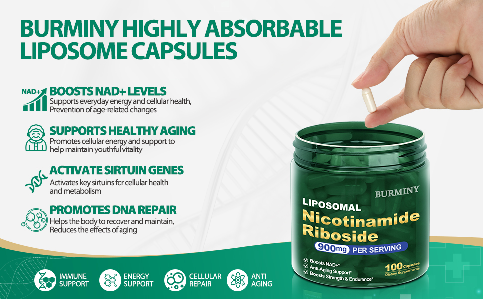 Amazon.com: BURMINY NAD Supplement, NAD Nicotinamide Riboside Resveratrol 900mg, Liposomal NAD ...