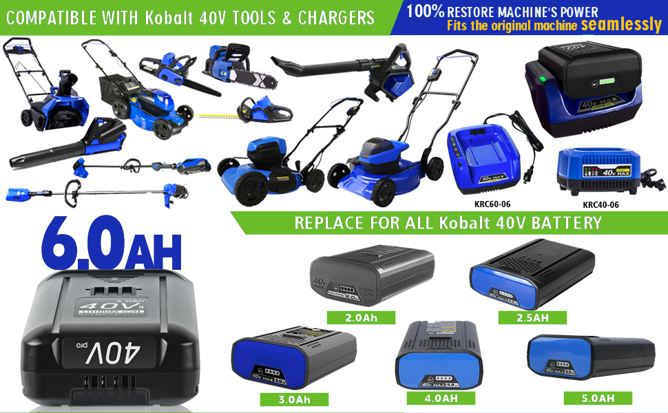 Amazon.com: 【Upgrade】 6.0Ah 40Volt Replacement Battery for Kobalt 40V MAX Battery 2540C-06 ...