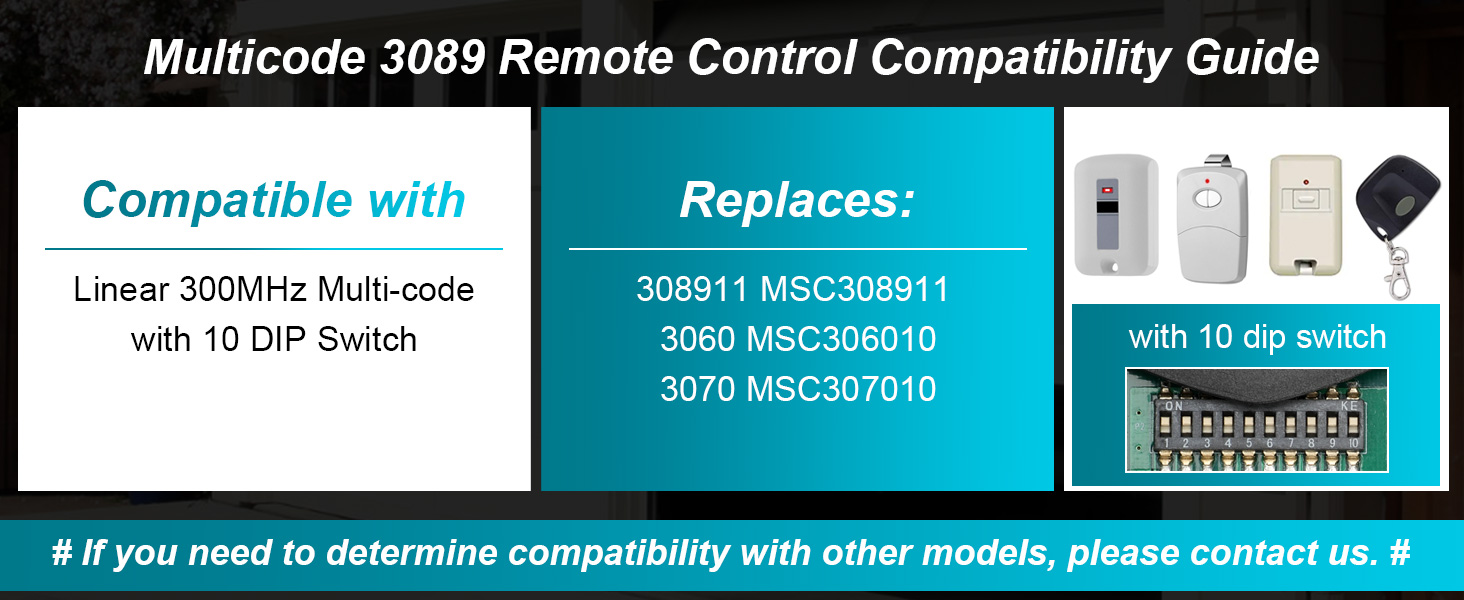 2pcs for 3089 Multi-Code Gate Opener, 300 MHz 10 Dip Switch Gate Remote ...