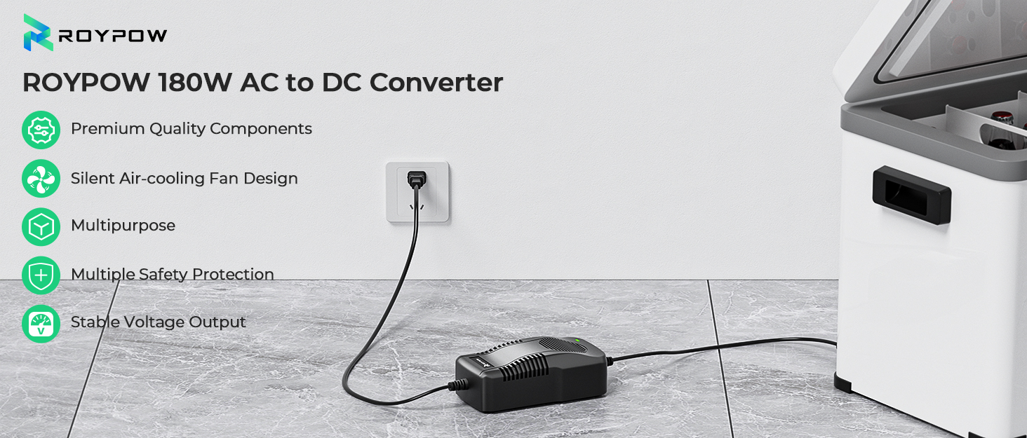 Amazon.com: AC to DC Converter, RoyPow 180W (Max 200W) 15A 100V~120V to 12V Car Cigarette ...