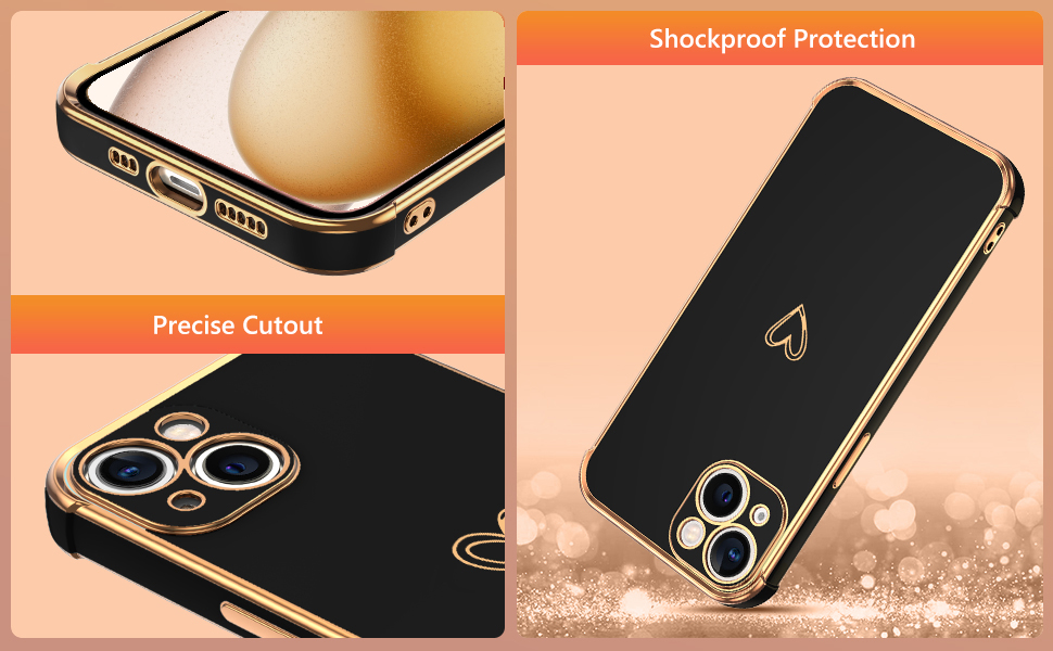 GUAGUA Case for iPhone 15, iPhone 15 Phone Case Cute Heart Pattern Soft TPU Plating Cover for ...