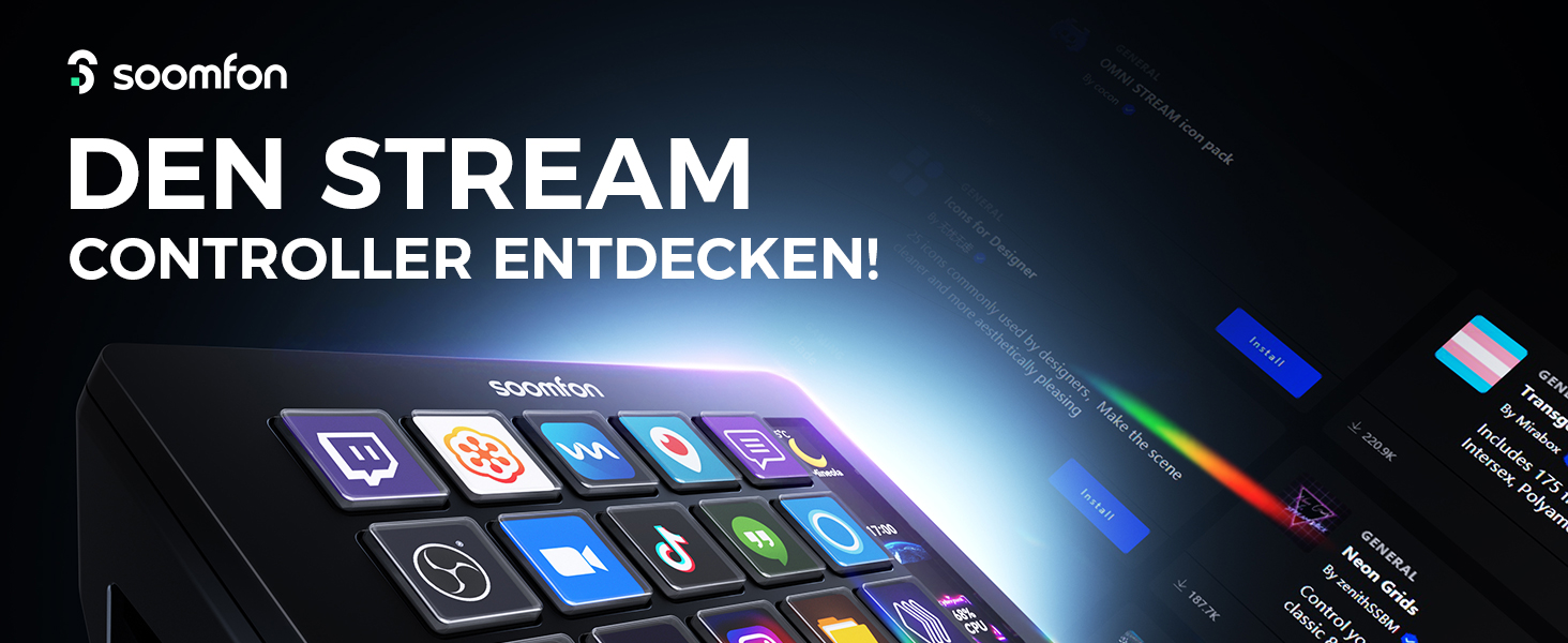 SOOMFON Control Deck V2024, Stream Controller mit 15 anpassbaren LCD Makrotasten, auslösen von ...