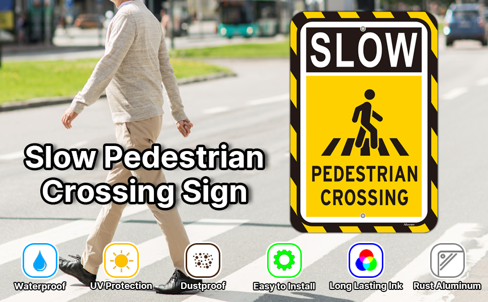 Amazon.com: Slow Pedestrian Crossing Signs 18 x 12 Inches Metal Rust-Free Aluminum Weatherproof ...