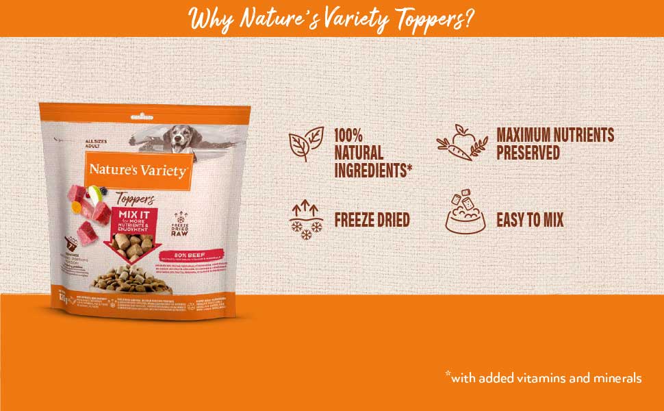 Nature's Variety Freezed Dried Beef Toppers for Adult Dogs - Case 7 x 120 g : Amazon.co.uk: Pet ...