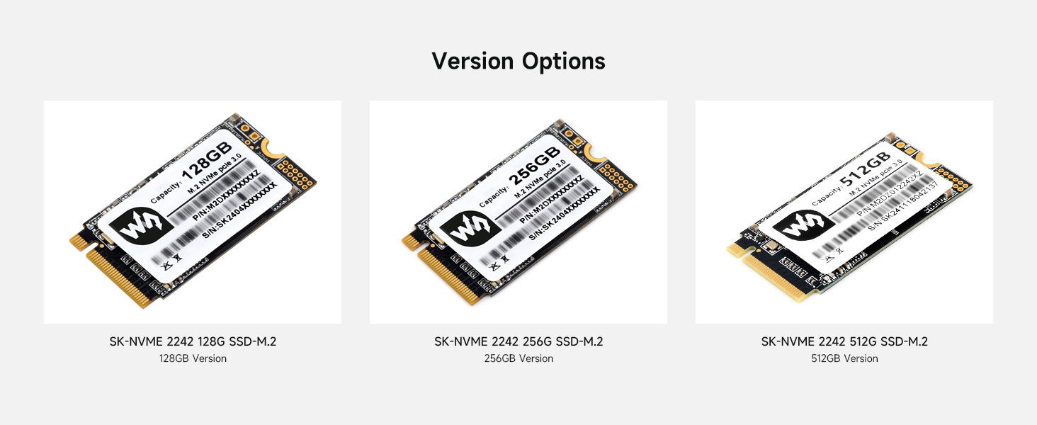 Waveshare SK M2 NVME 2242 128GB Solid State Drive, 3D TLC Flash Memory, High-Speed Reading ...