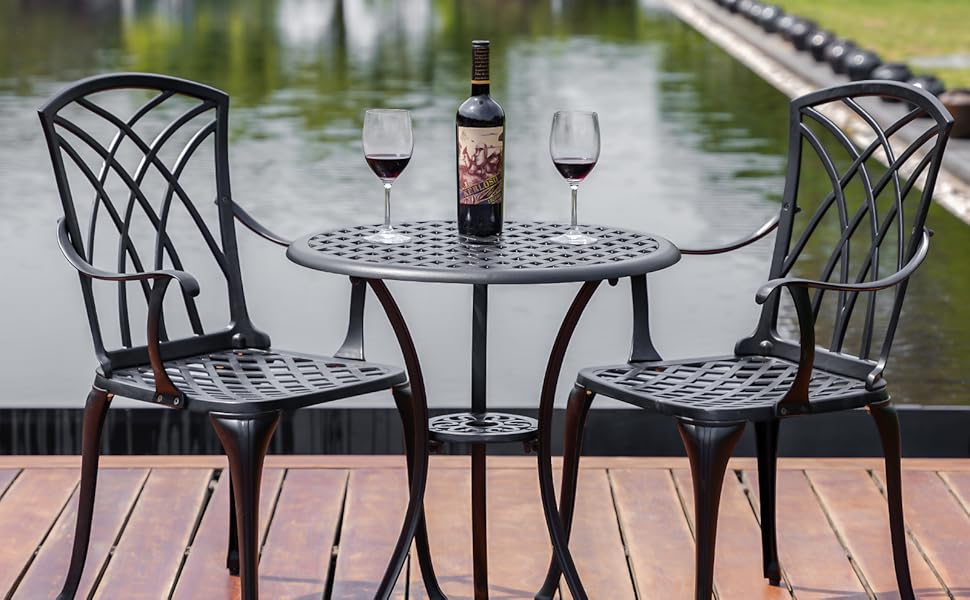 Amazon.com: Withniture Patio Bistro Set 3 Piece Outdoor, Cast Aluminum Bistro Table and Chairs ...