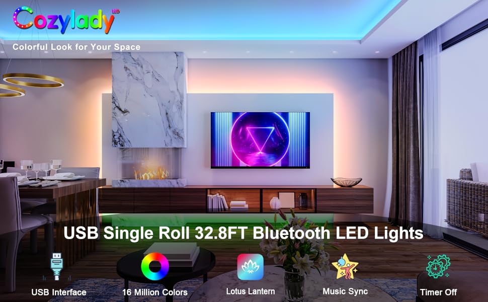 Cozylady 10M USB Led Light, 32.8ft Smart Bluetooth RGB Light with APP ...