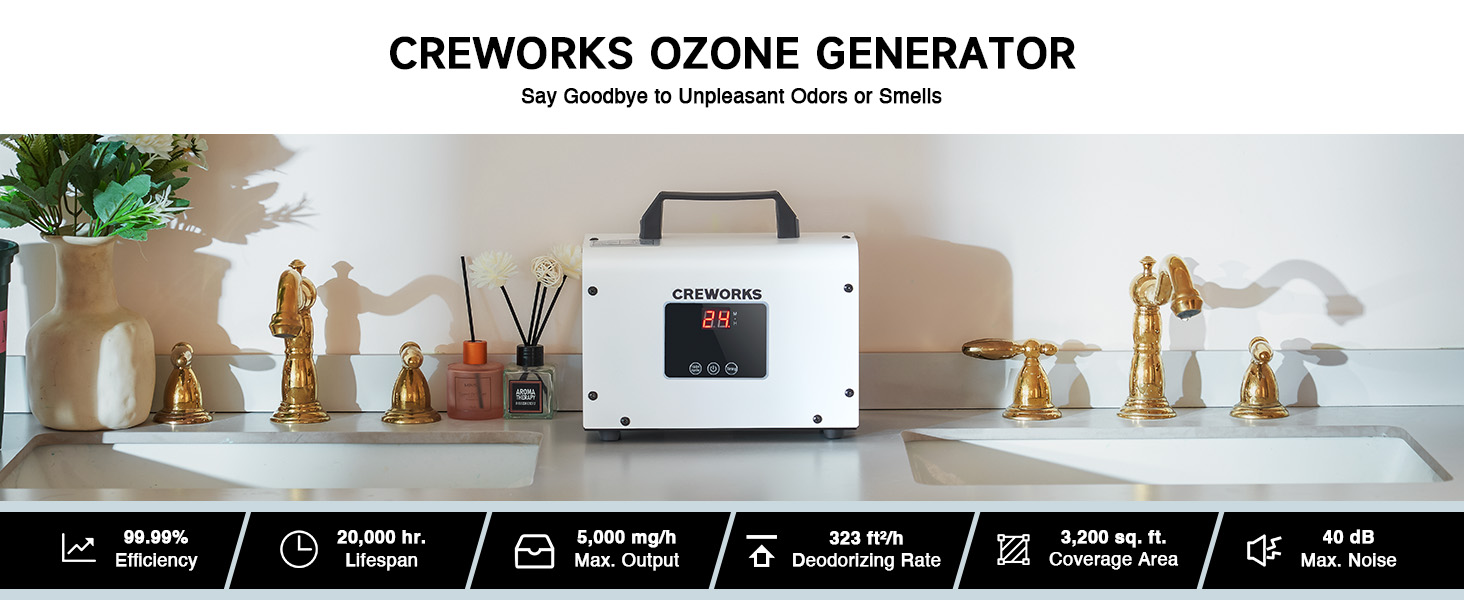Amazon.com: CREWORKS Digital Ozone Generator, 5000 mg/h High Capacity Ozone Machine for Car Home ...