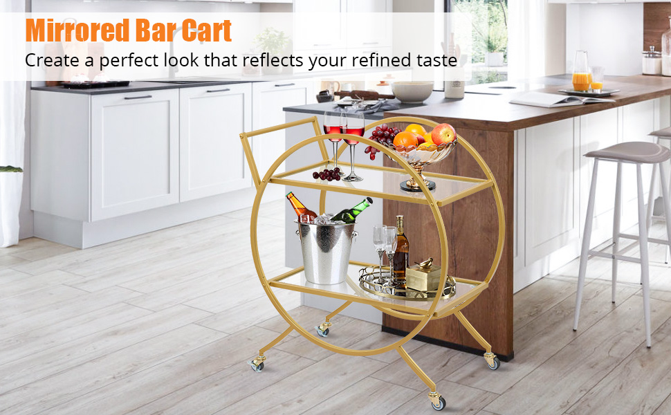 Amazon.com - Towallmark Bar Cart Gold, 2 Tiers Home Bar Serving Cart with Lockable Wheels and ...