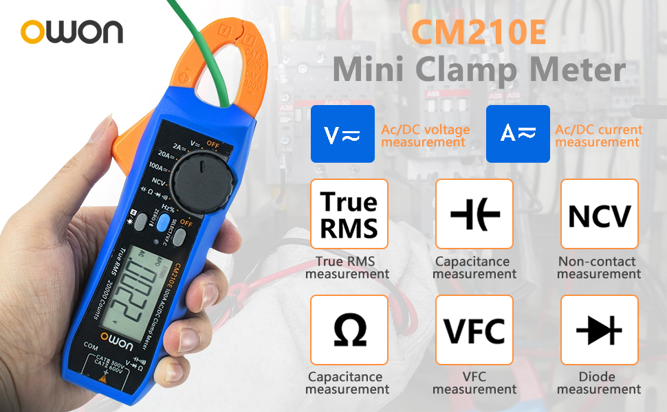 OWON CM210E Mini Digital Clamp Meter 100A AC DC Current Voltage True RMS Pliers Ammeter ...