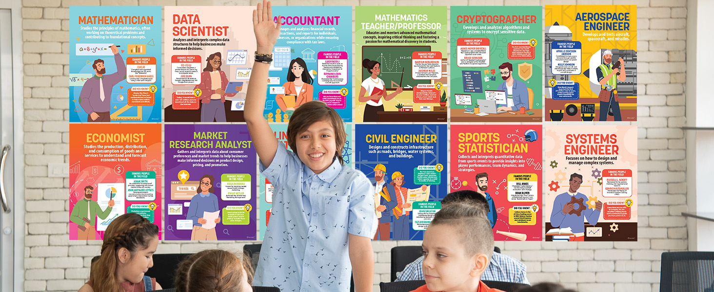 Amazon.com: Decorably 15 Math Careers Posters for Classroom, 11x14in ...